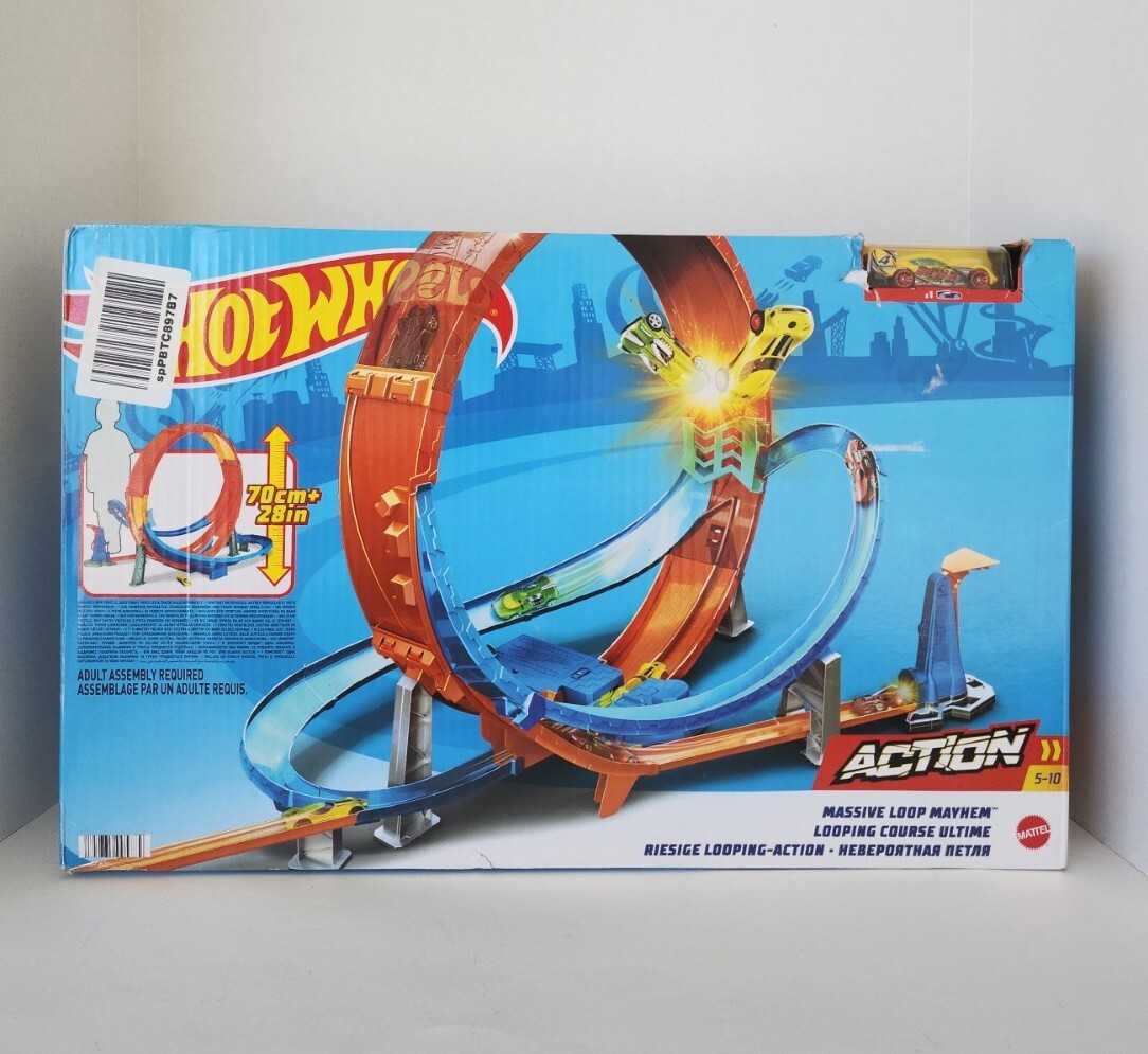 Hot Wheels Massive Loop Mayhem Track Set with 28” Wide Track Loop & 1 ...