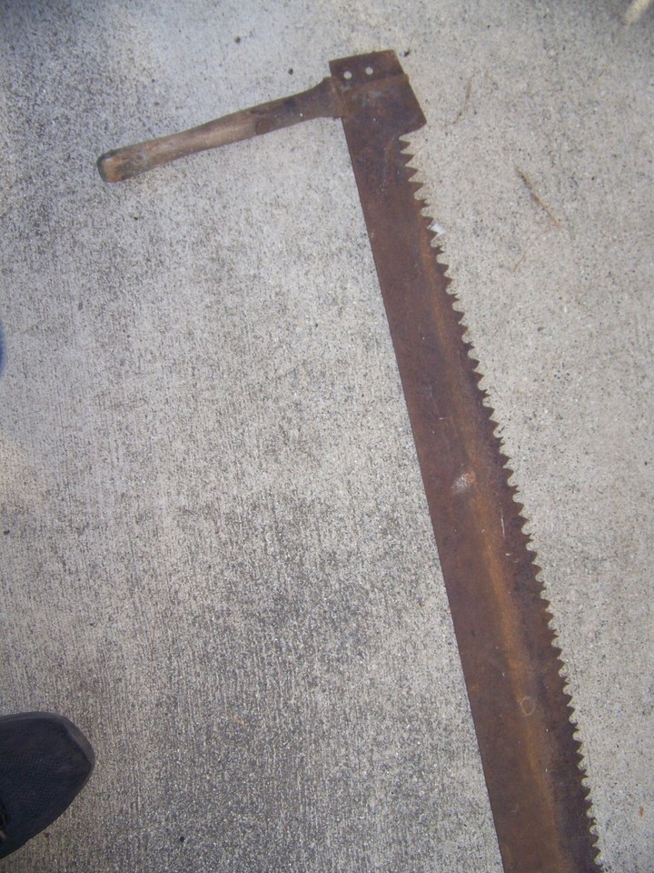 Antique 2 Man Crosscut Logging Saw, Vtg. Log Cutting Tool 60” Blade ...