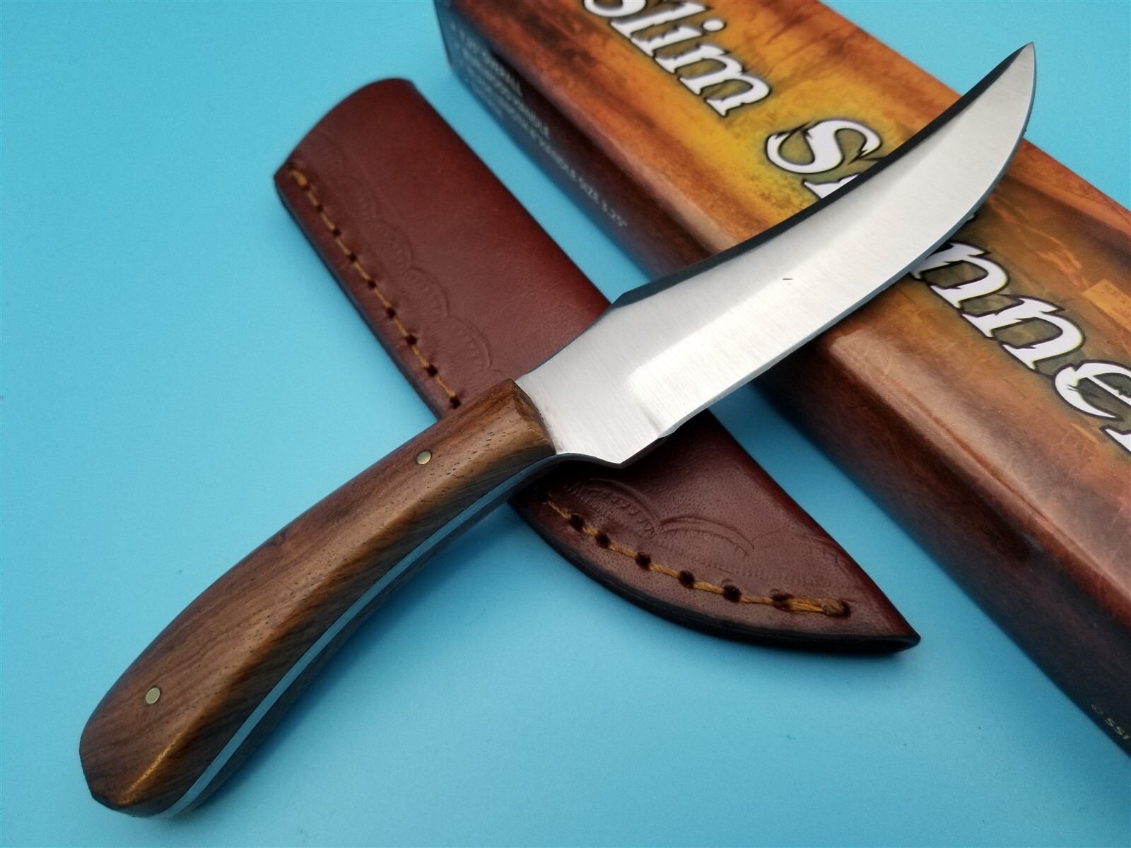Upswept Skinner Patch Knife Fixed Blade Full Tang w/ Burlwood and ...