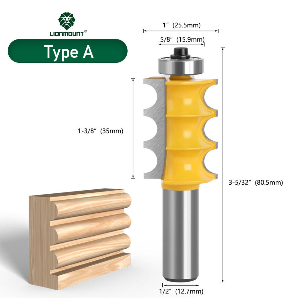 1/2"(12.7mm) Shank Tongue Groove Edge Moulding Router Bit Triple Bead ...
