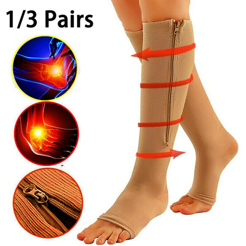 Black zip up compression socks 20-30 mmgh EASY ZIP UP Open Toe ...