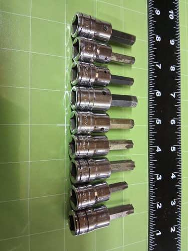 Snap-on Tools Hex + Torx Bit Sockets Lot Of 9pcs 3/8 Drive Sizes In ...