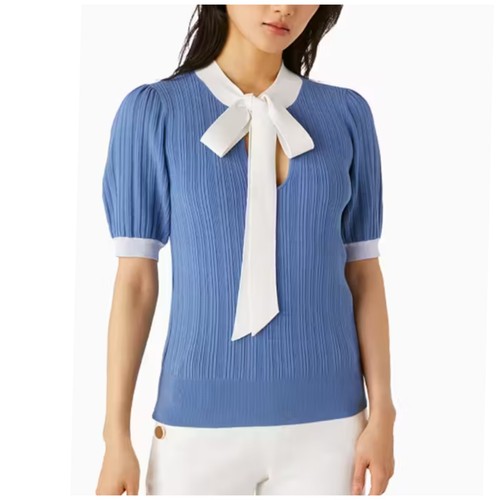 Kate Spade Colorblock Bow-neck Stretch Sweater In Deep Cornflower Size ...