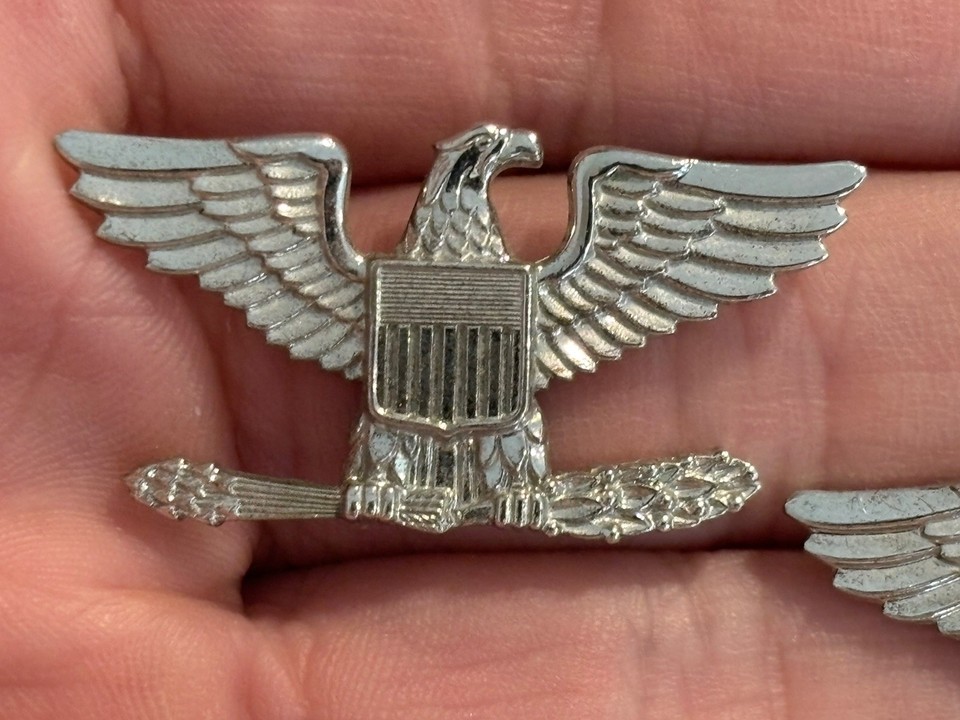 Silver Filled US Army Colonel Eagle Insignia Military Pins Pair | eBay