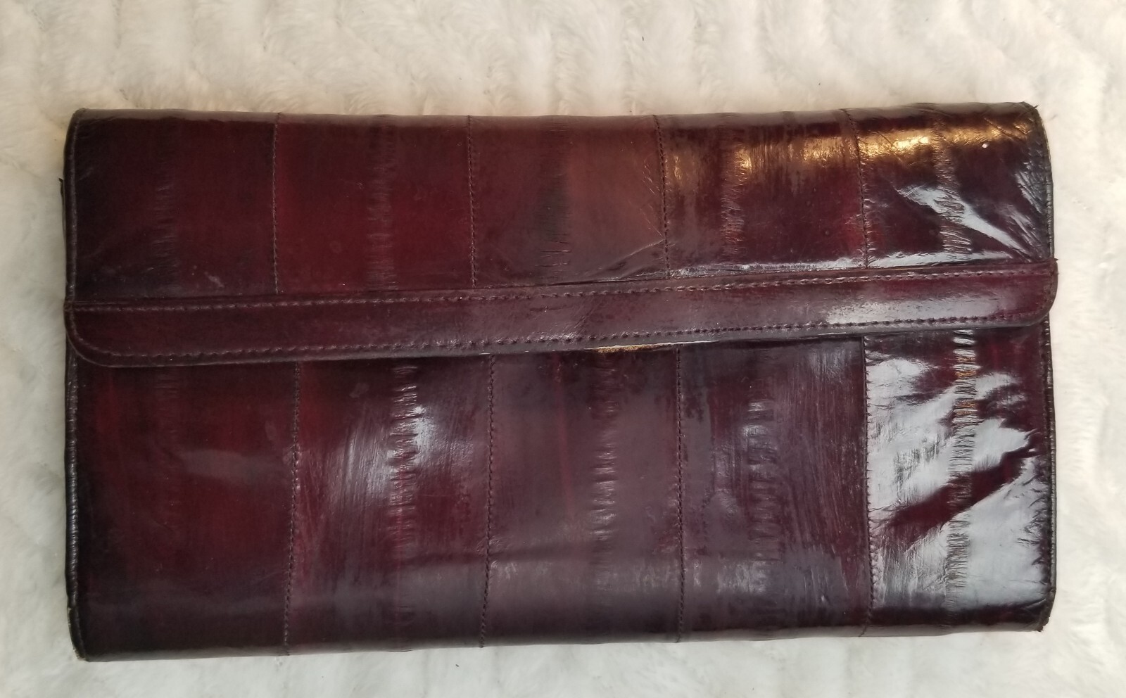 Vintage EEL Skin Wallet💕 80s Burgundy Korean Trifold… - Gem