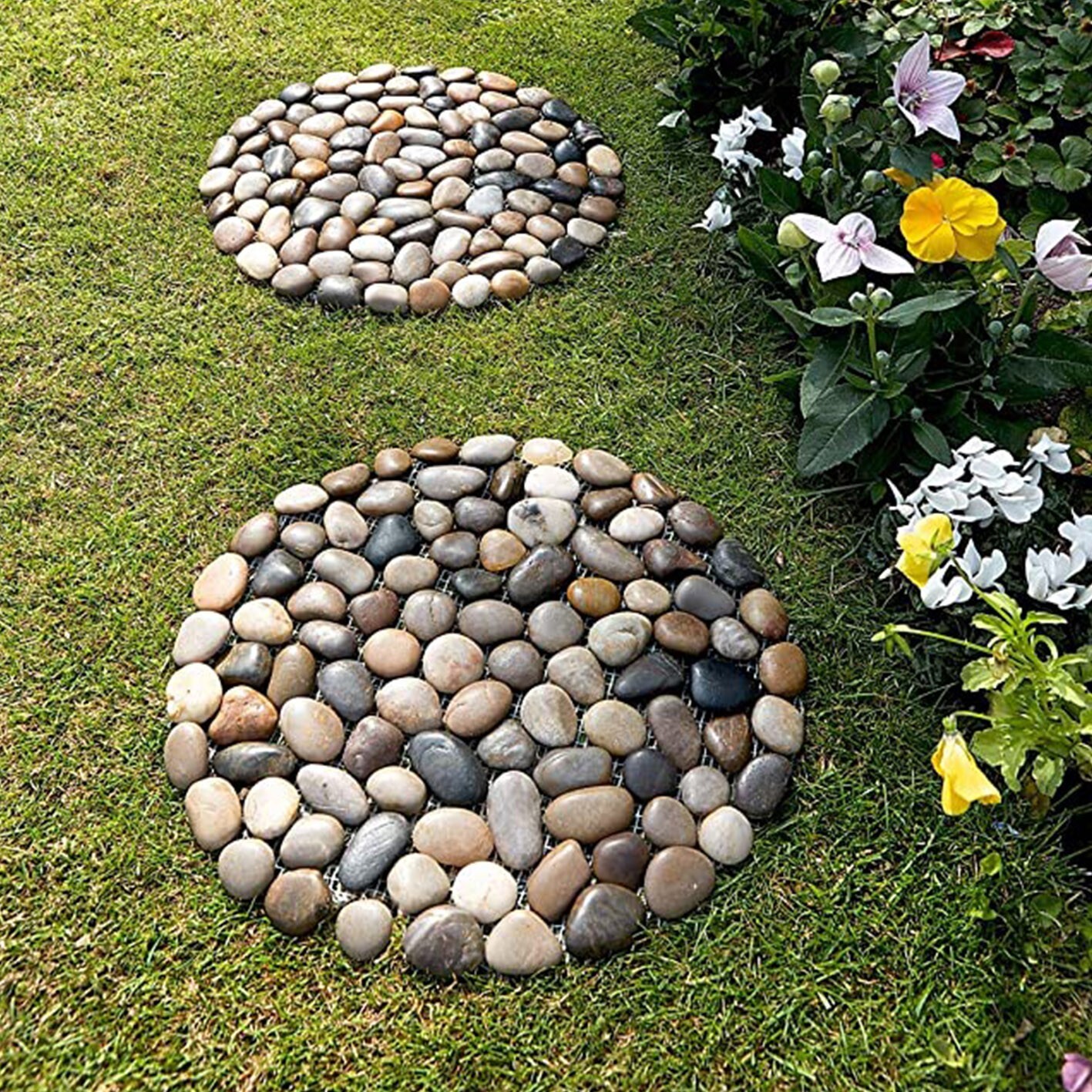Round Pebble Stepping Stones Outdoor Garden Rock Pathway Slabs 33cm Set ...