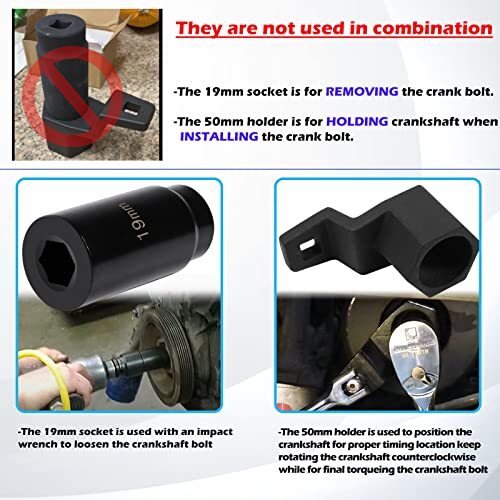19 mm Harmonic Balancer Socket & 50mm Crankshaft Crank Pulley Wrench ...