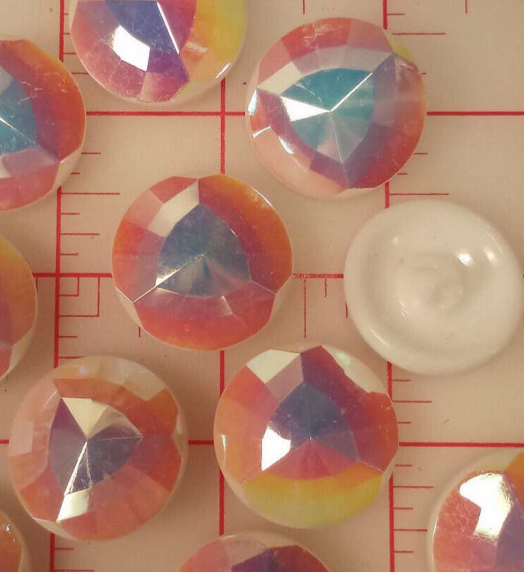 12 Vintage LARGE Glass Faceted Shank Buttons White AB 1-1/8" 27mm ...