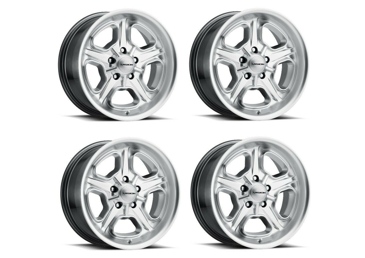 Set 4 15" Vision Muscle 147 Daytona Hyper Silver Wheels 15x7 5x4.75 ...