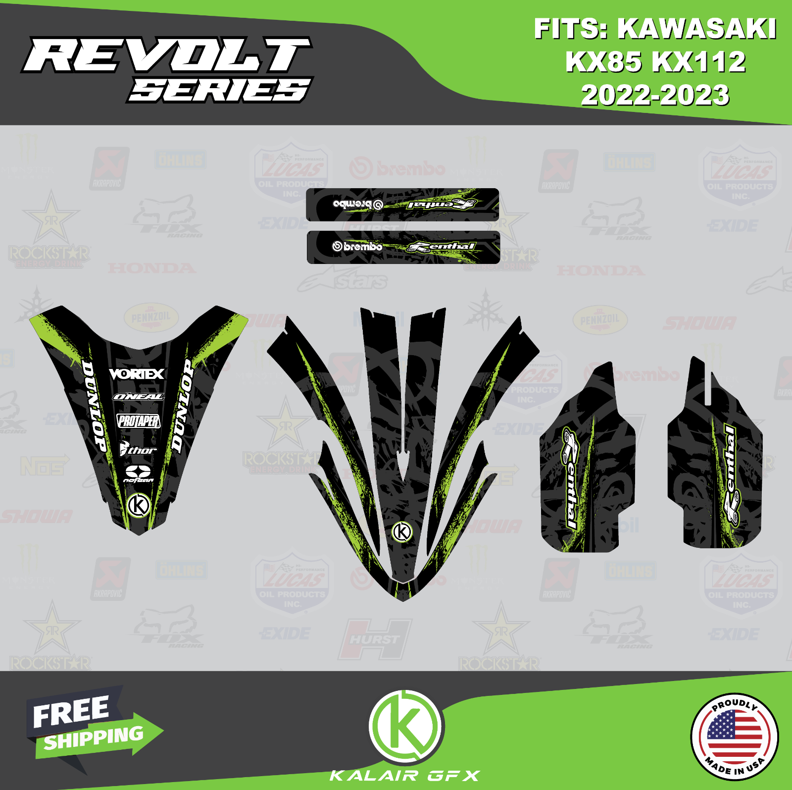 Graphics Kit for KAWASAKI KX85 KX112 2022 2023 REVOLT-green | eBay