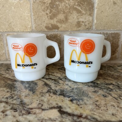 Pair - (2) Vintage Mugs McDonald's Milk Glass Coffee Mugs Holds 8oz | eBay