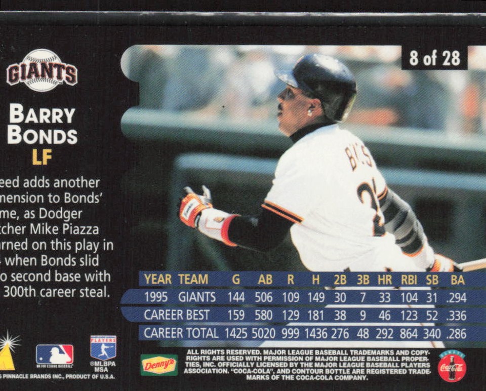 1996 Pinnacle Denny's #8 Barry Bonds Holograms | eBay