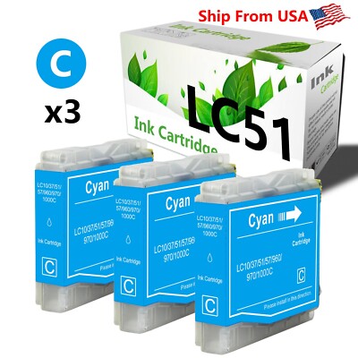 (3-Pack,Cyan) LC 51 LC51 Ink Cartridge for DCP-130C MFC-5860CN Printer ...