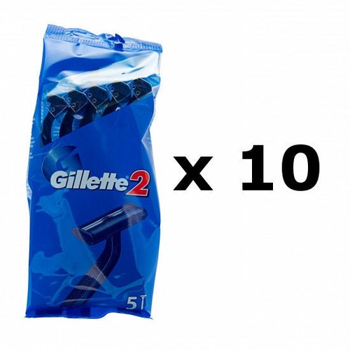 Gillette II Blue Disposable Razors Fixed head Twin Blades - 10 X Pack ...