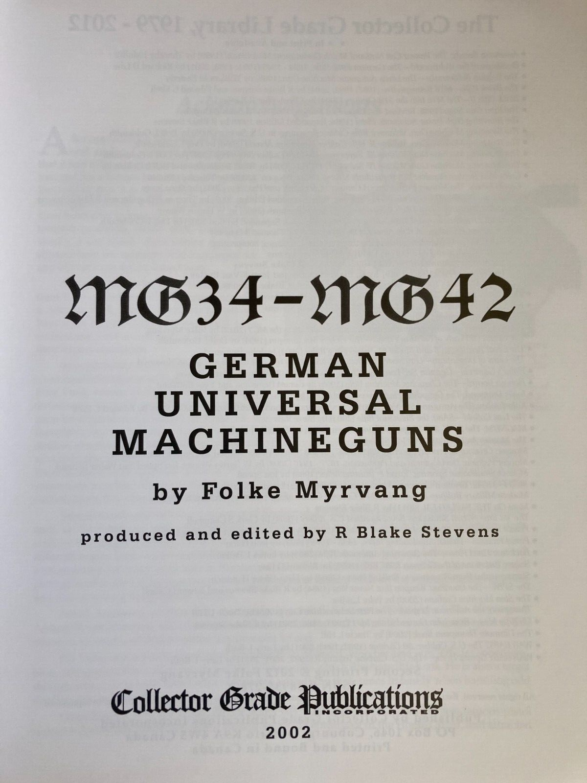 MG-34-MG42 German Universal Machineguns by Folke Myrvang New Hardback ...