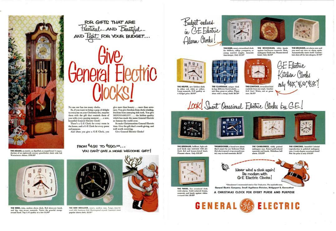 1952 G.E. Clocks PRINT AD General Electric 13 Models and The Adams ...