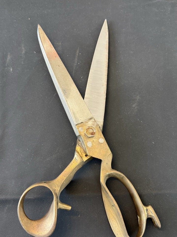 Antique Sheffield 12” Brass Tailor Shears Scissors England Heavy Duty ...