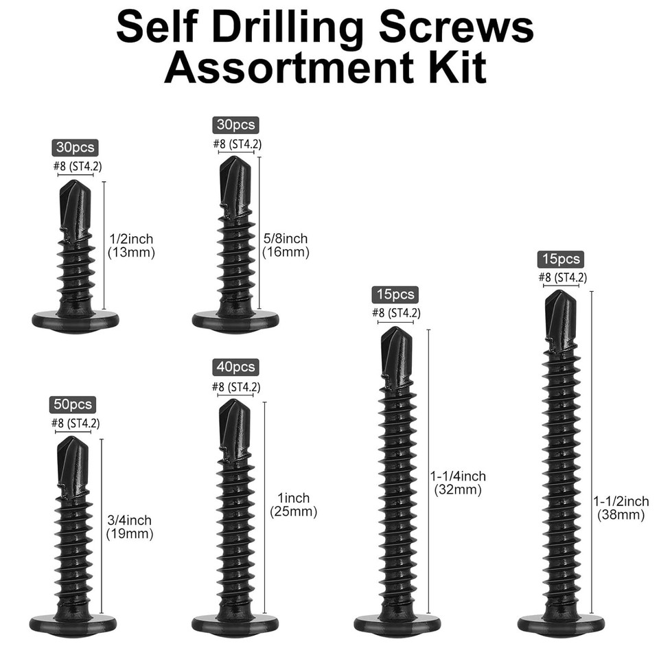 180Pcs #8 Sheet Metal Screws Assortment Kit,410 Stainless Steel Self ...