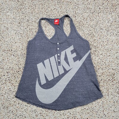 Nike Shirt Womens Medium Gray Tank Top Henley Spell Out Racerback ...