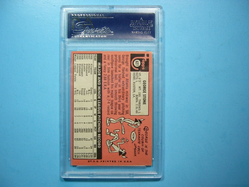 1969 TOPPS MLB BASEBALL CARD #627 GEORGE STONE ROOKIE PSA 8 NM/MINT '69 ...