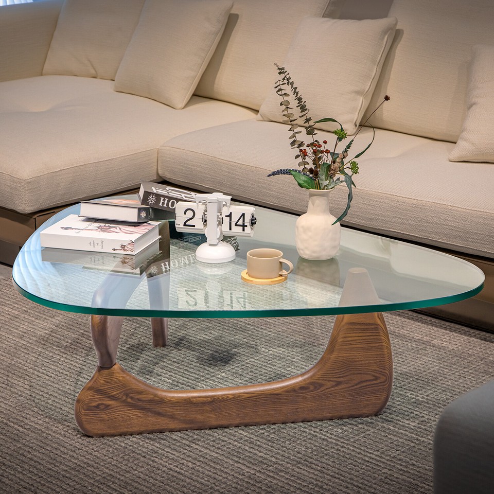 Triangle Glass Coffee Table Modern Noguchi Coffee Table 0.8 in Glass ...