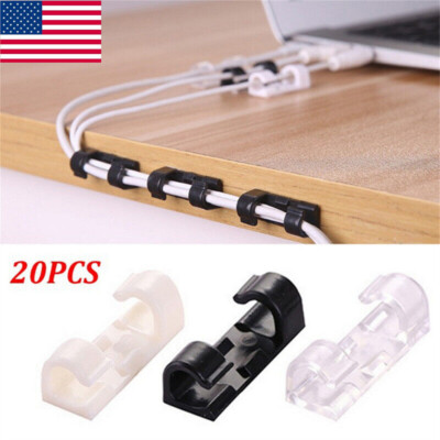 20X Self-Adhesive Wire Cable Cord Clips Clamp Table Wall Tidy Holder ...