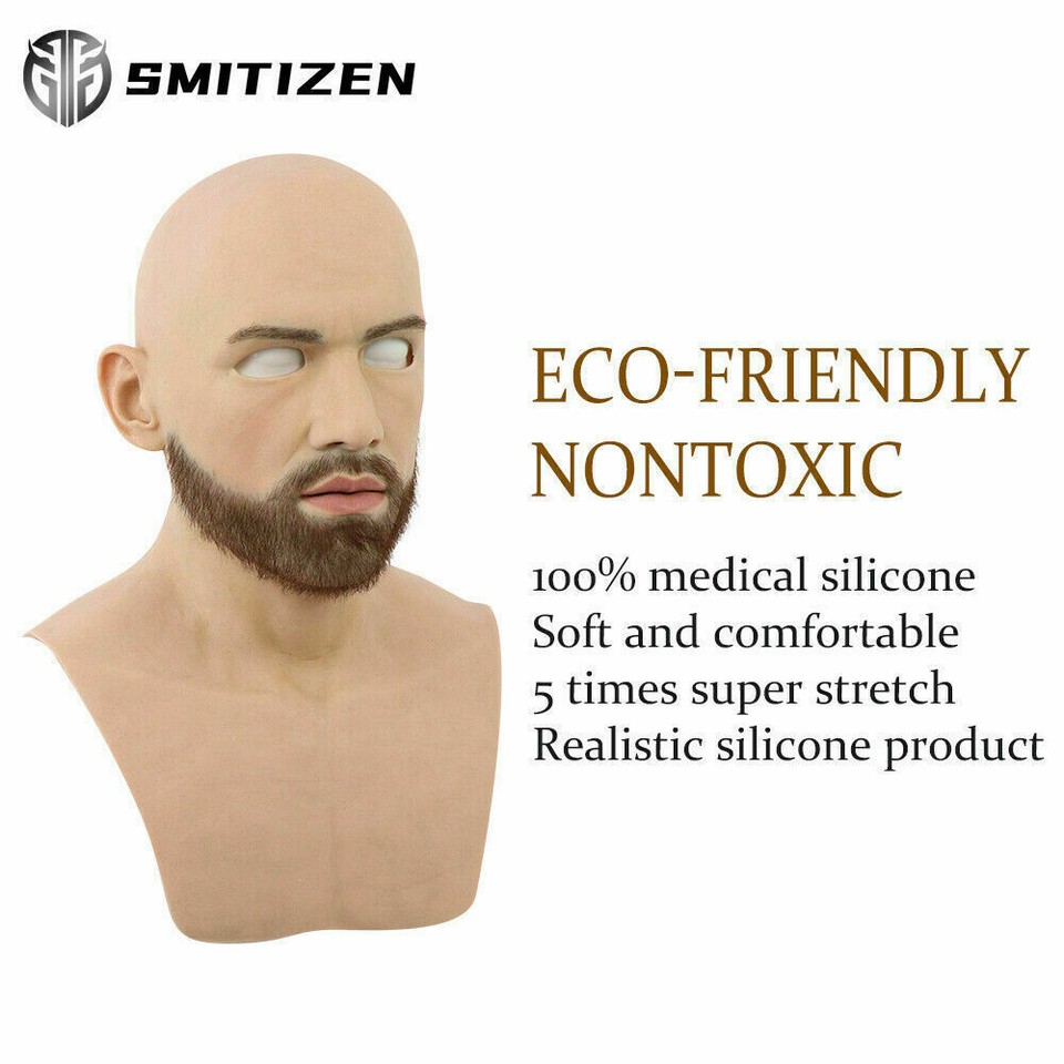 SMITIZEN Realistic Silicone Human Skin Lifelike Men Mask With Beard For ...