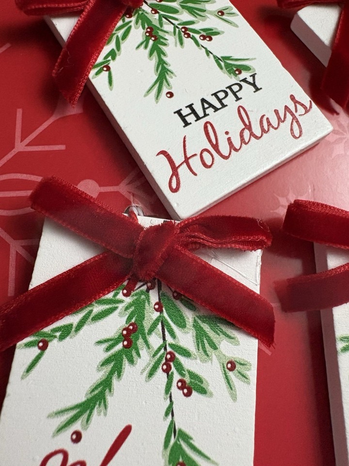 Holiday Time 4 Merry Bright Happy Holidays Mini Ornaments | eBay