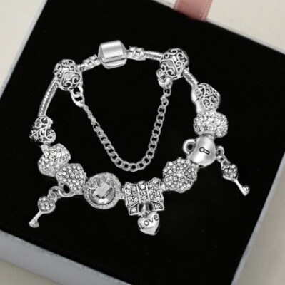 Authentic Pandora love lock Charm Bracelet Silver 925 charms 7.5in 16#I ...