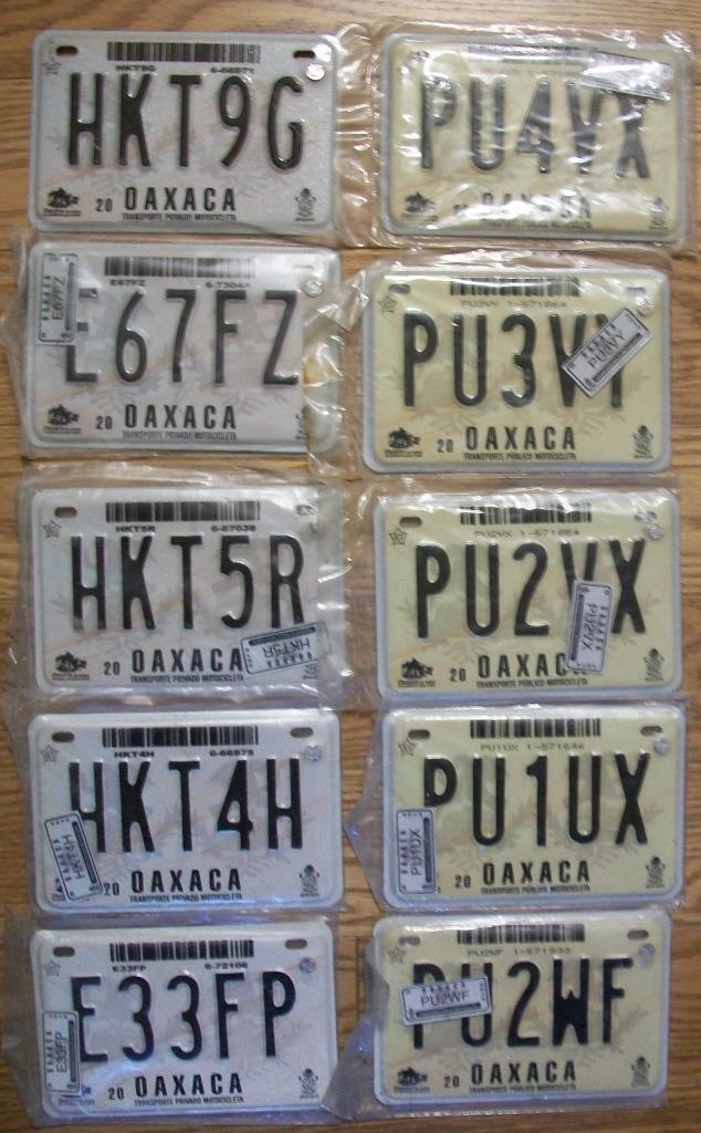 LOT OF 10 OAXACA, MEXICO MOTORCYCLE LICENSE PLATES -2016- 5 Publico & 5 ...