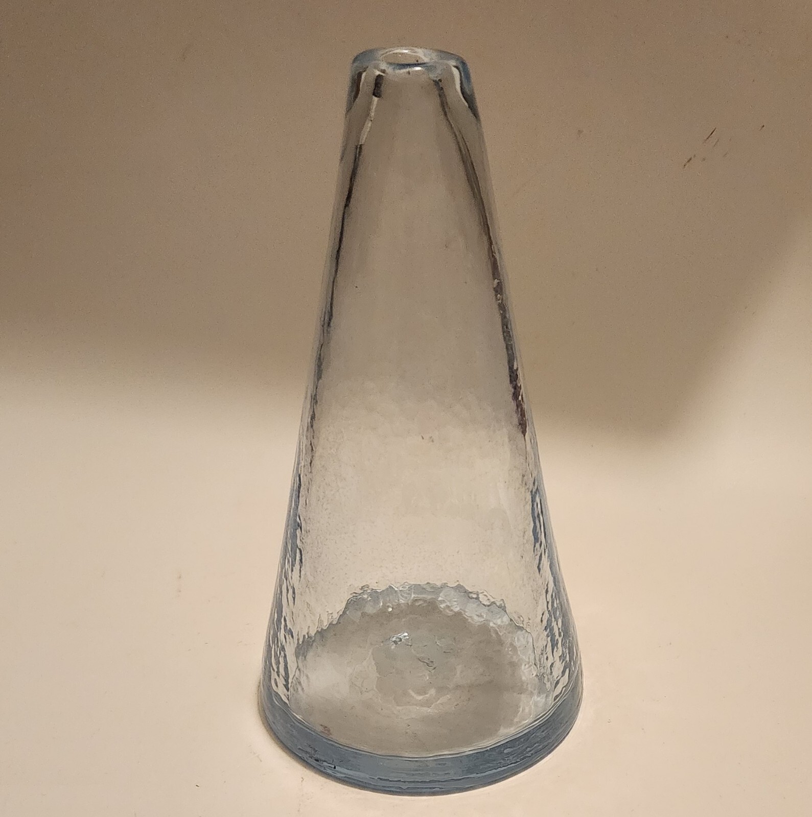 Hand Blown Recycled Glass Blue Textured Cone Beaker Triangular Shaped ...