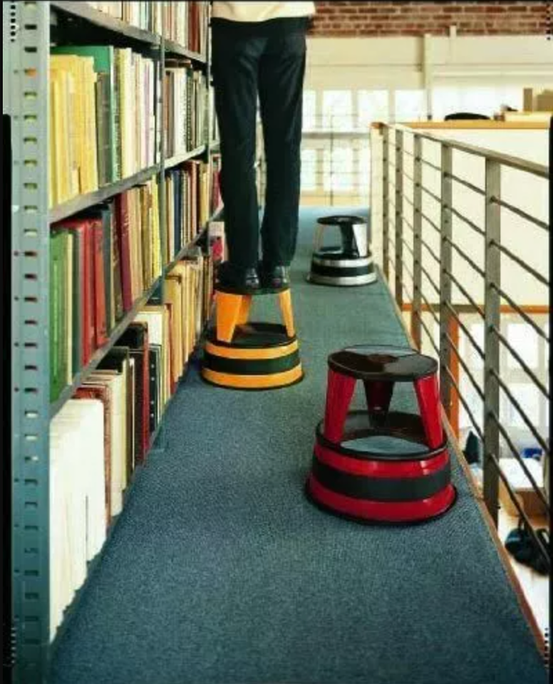 Mobile Metal Kick Step Up Stool Home Office Roll Ladder Library Casters ...