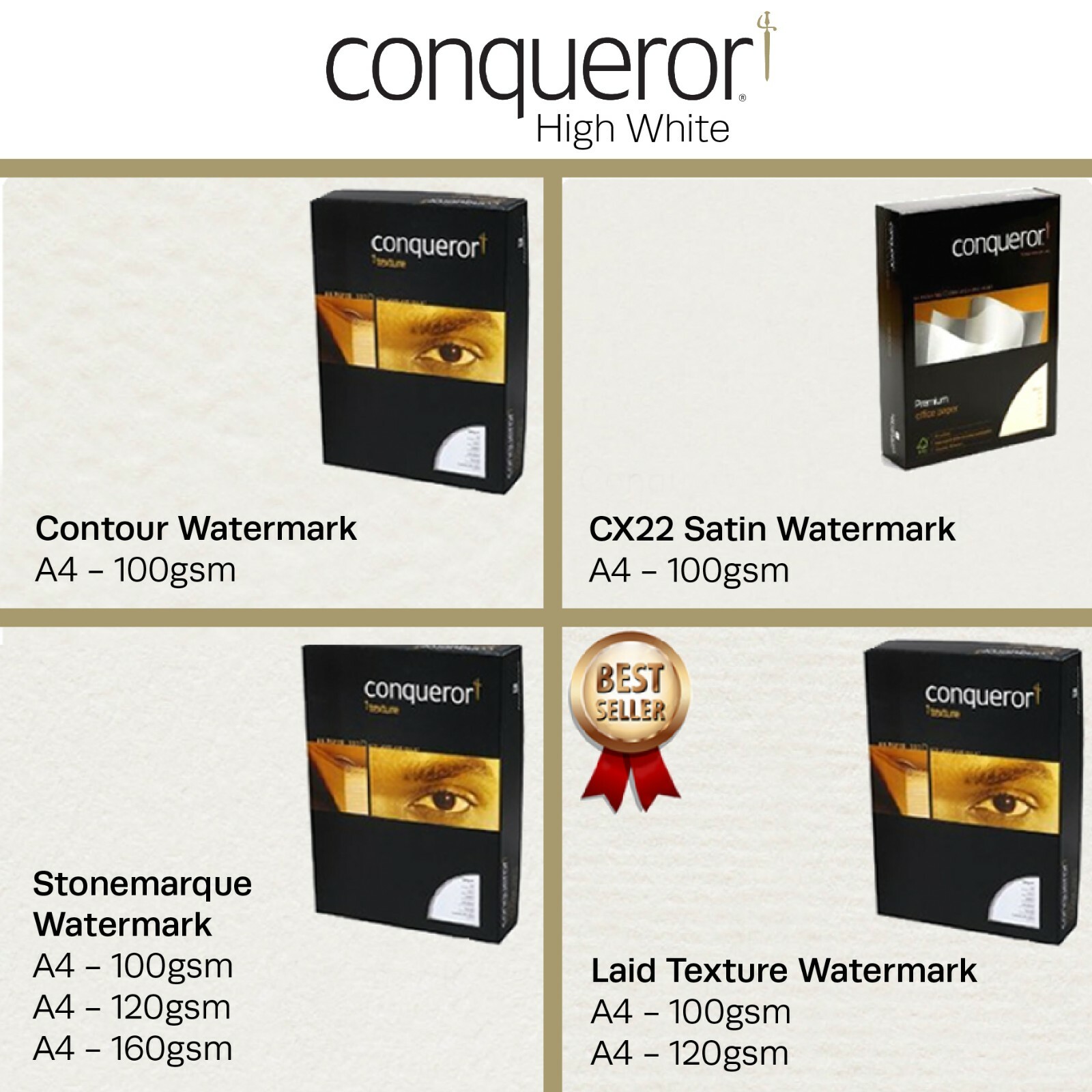 New Conqueror A4 100-160gsm Premium Paper Packs of 25, 6 Colours, 5 ...