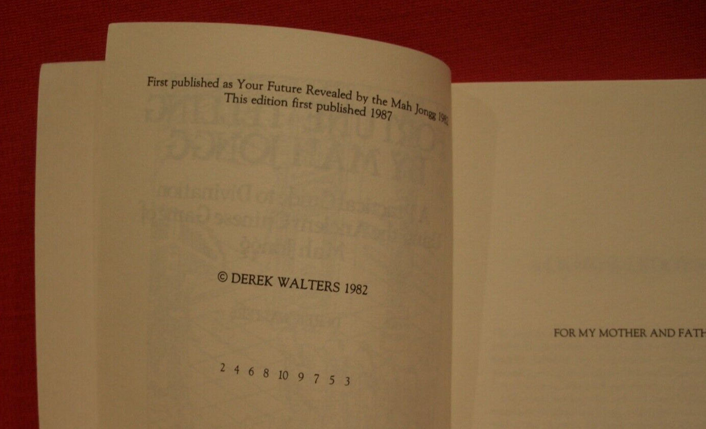 DEREK WALTERS FORTUNE-TELLING BY MAH JONGG PB 1987 1st / 2nd THE ...