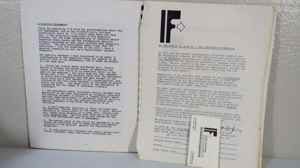 Vintage 1991 Budd Hopkins 'Selected Articles On The UFO Abduction ...
