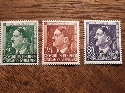 April 20 1944 Poland General Government 3 MNH Hitler 55th Bday Stamps ...