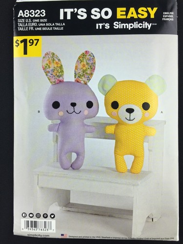 Simplicity A8323 Bunny Rabbit and Bear Sewing Pattern Uncut for sale ...