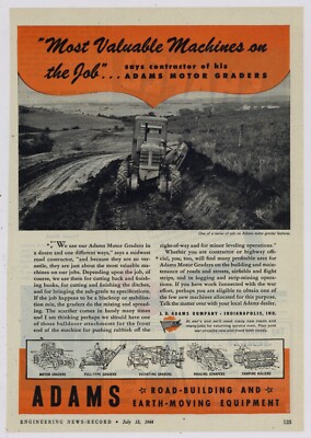 1944 J.D. Adams Co. Ad: Adams Road Building & Earthmoving Equipment ...