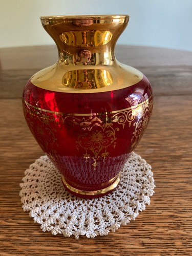 Italian Murano Venetian Ruby Red Glass Vase with 24K Gold Accents | eBay