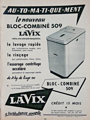 PUBLICITÉ PRESSE 1955 MACHINE A LAVER LAVIX BLOC COMBINÉ 509 ESSORAGE ...