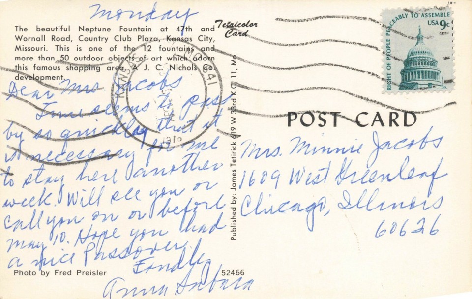 Neptune Fountain MO Kansas City Missouri 1976 Chrome Country Club Plaza ...