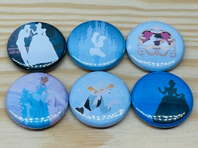 DISNEY CINDERELLA GUS PRINCE CHARMING - 6 PIECE 1" INCH PINBACK BUTTONS ...