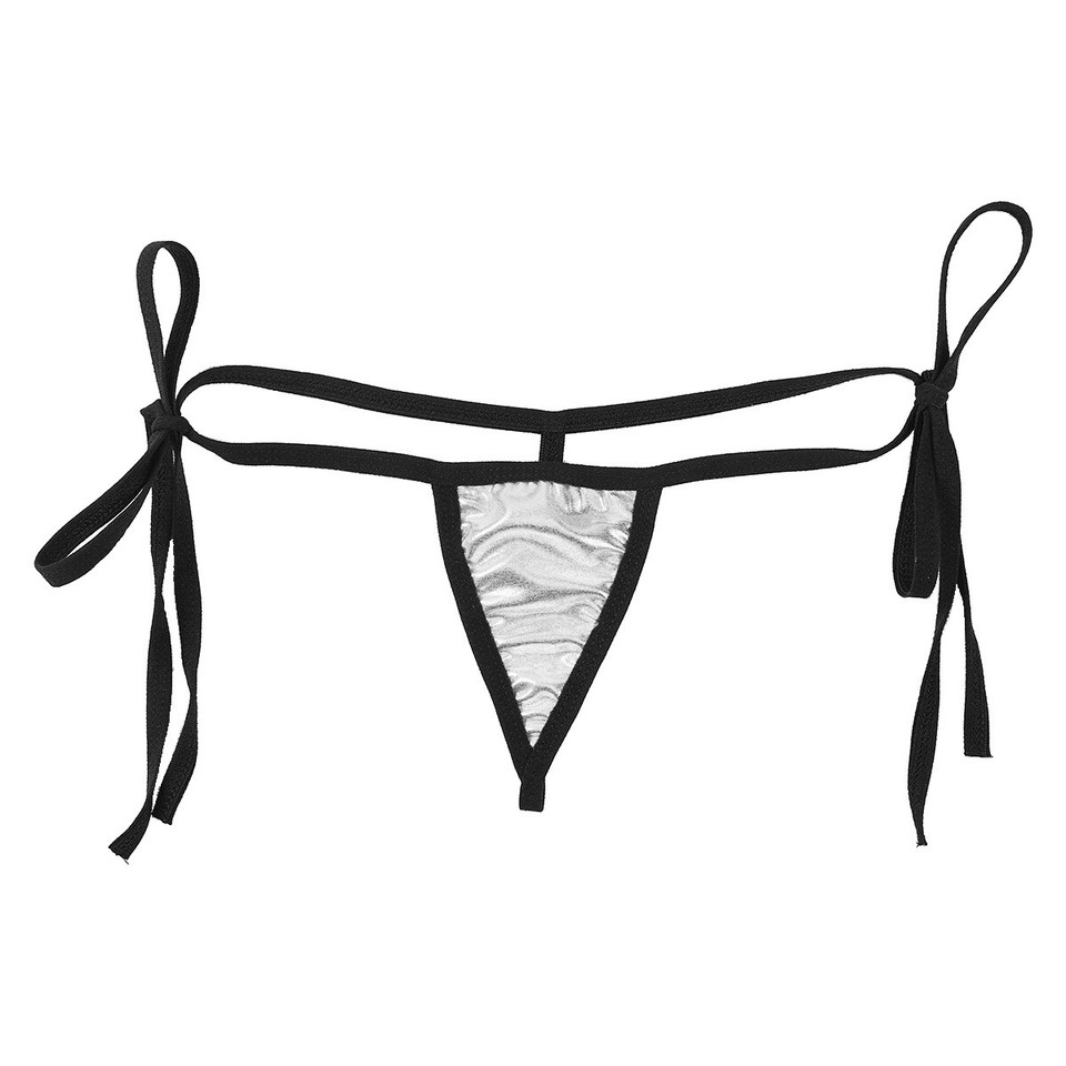 Womens Sheer Micro Mini Lingerie Set Halter Self-Tie Bra Top with G ...