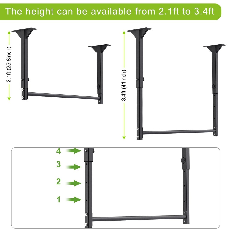 48" Ceiling Mount Pull Up Bar - Heavy Duty Steel Chin Up Bar with 4 ...