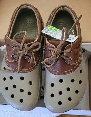 Crocs Islander Pitcrew Boat Shoes Brown Leather Top Lace Up, NEW W/BOX ...
