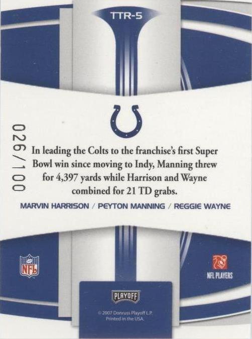 2007 Playoff Absolute Memorabilia Marvin Harrison Peyton Manning Reggie ...