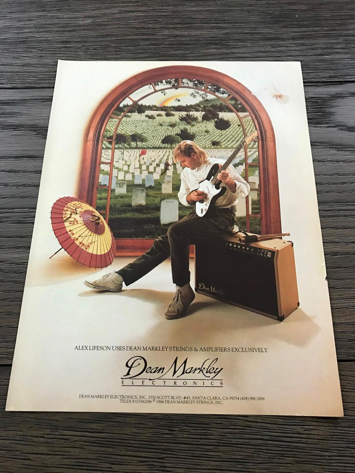 1986 VINTAGE 8X11 PRINT AD FOR DEAN MARKLEY STRINGS&S WITH ALEX LIFESON ...
