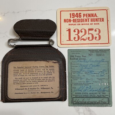 Rare 1946 Pennsylvania Penna Non-Resident Hunter Hunting License w ...