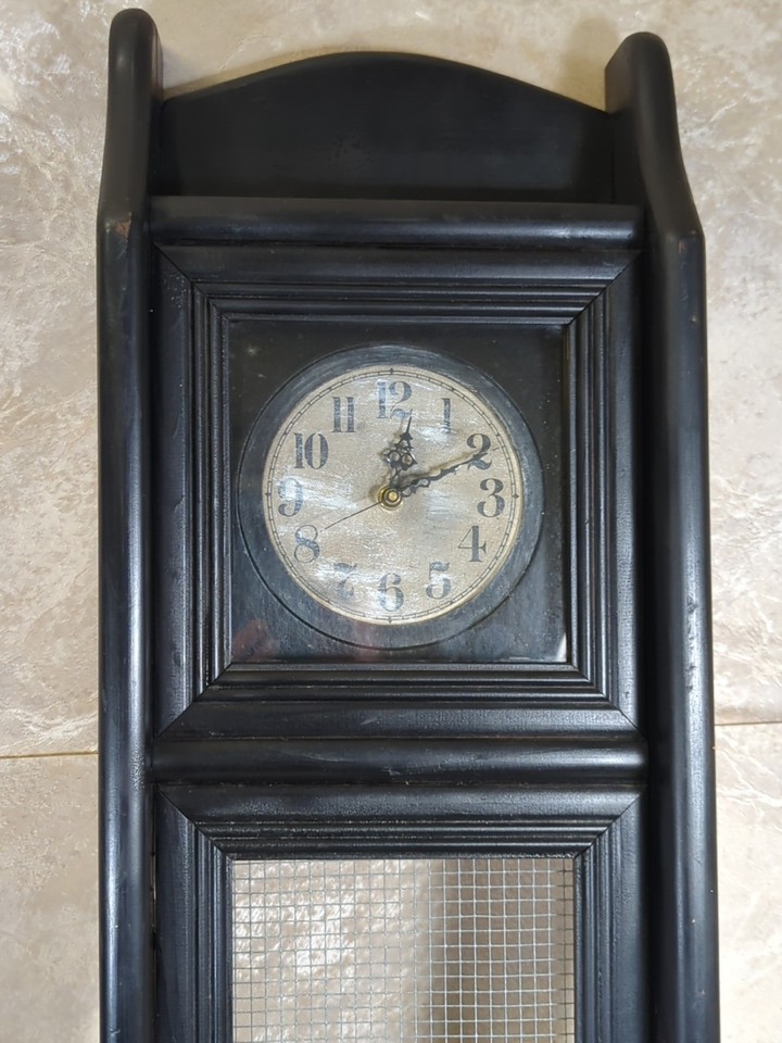 Vtg Primitive Wood Wall Clock Folk Art Hand Made 31.5x9.75x4.5" Black ...