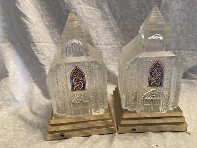 2 glass Avon 1992 light up churches. Crystal Holiday Church. Needs 3 AA ...